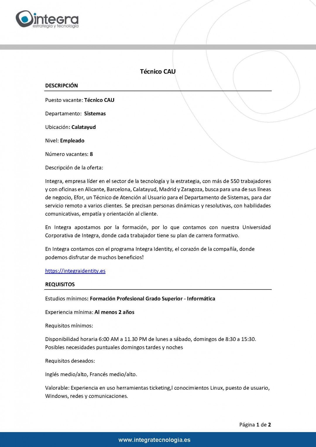 integra busca a 25 técnicos en informática y software para calatayud