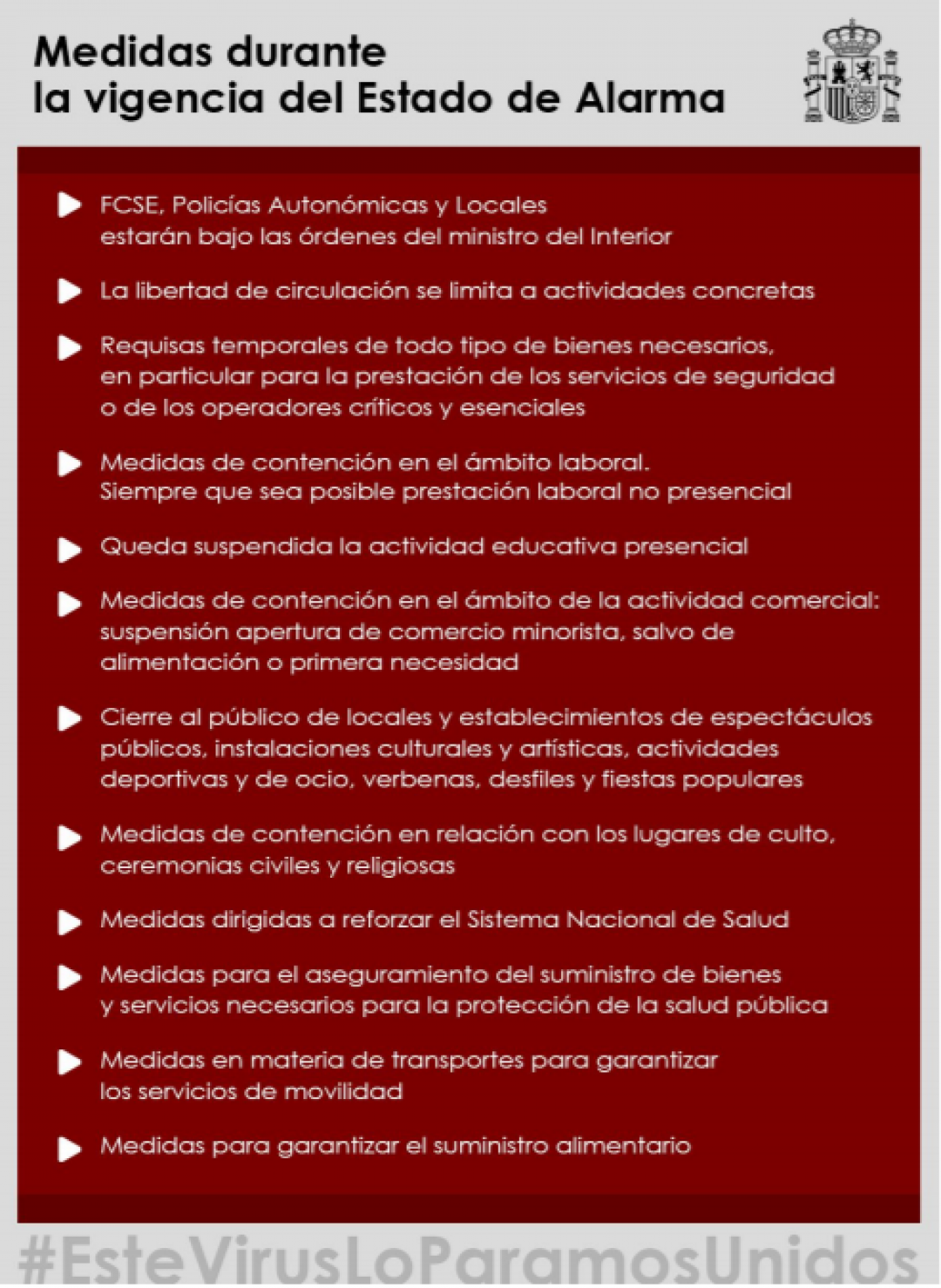 medidas que entran en vigor con el estado de alarma durante 15 días